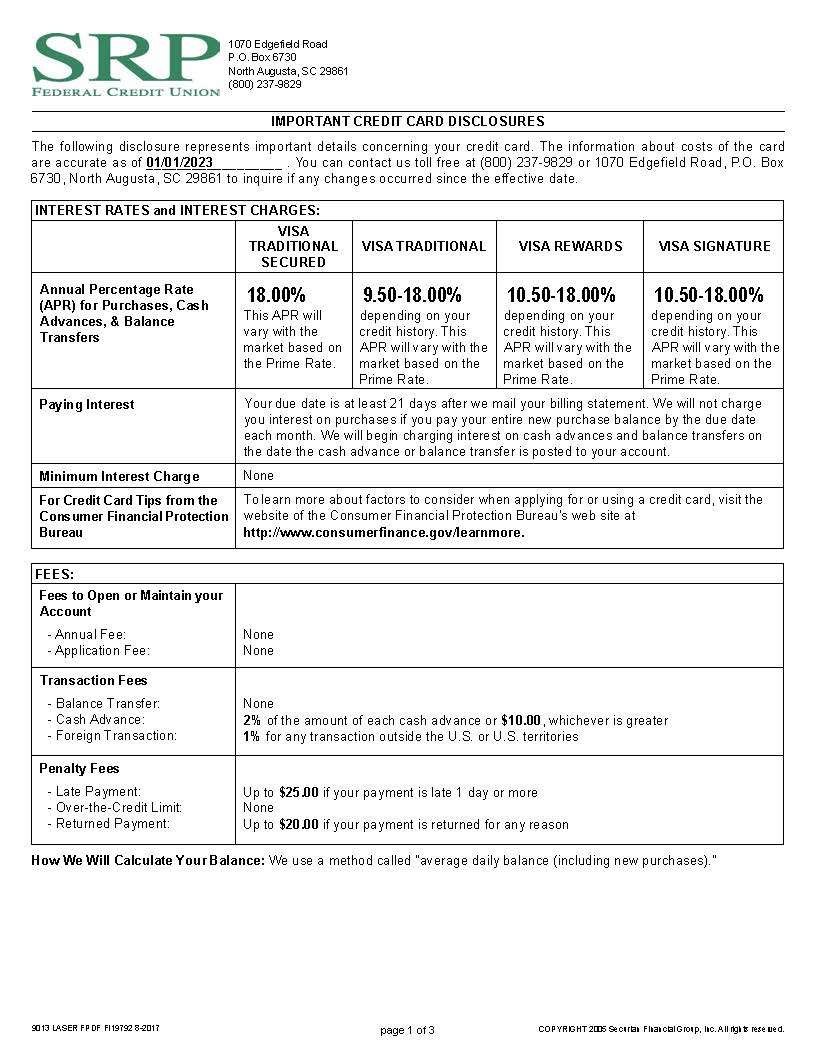 Credit Card Disclosure and Agreement - SRP Federal Credit Union