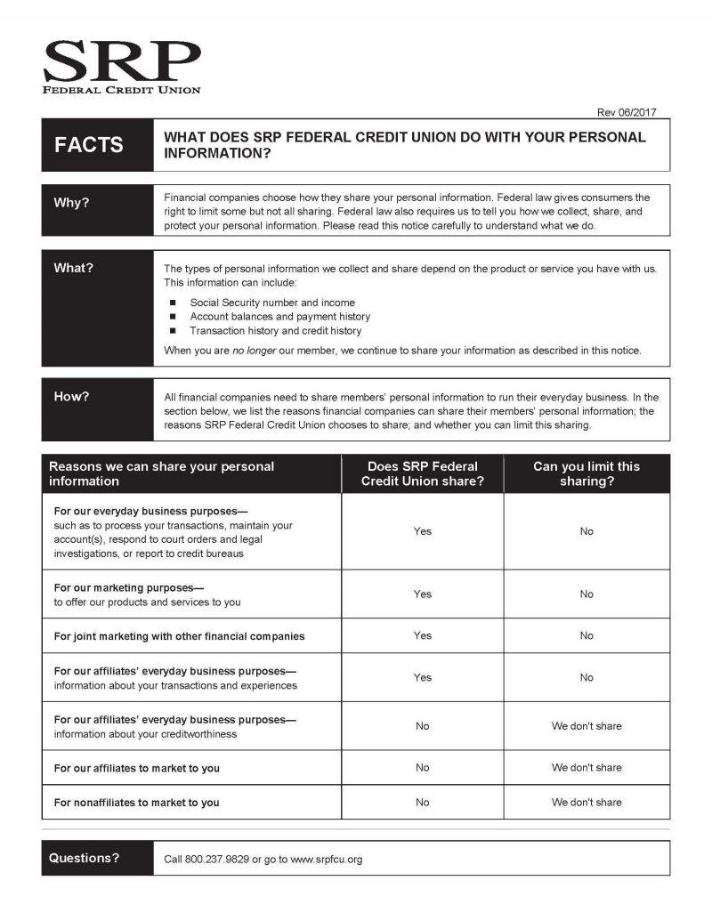 Privacy Notice | SRP Federal Credit Union