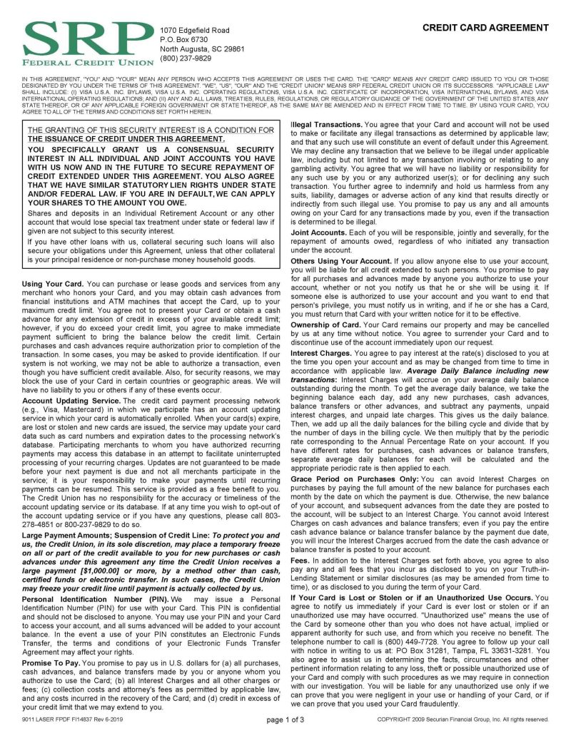 Credit Card Disclosure and Agreement - SRP Federal Credit Union