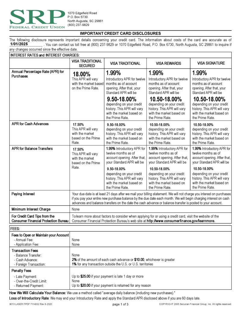 Credit Card Disclosure & Agreement | SRP Federal Credit Union
